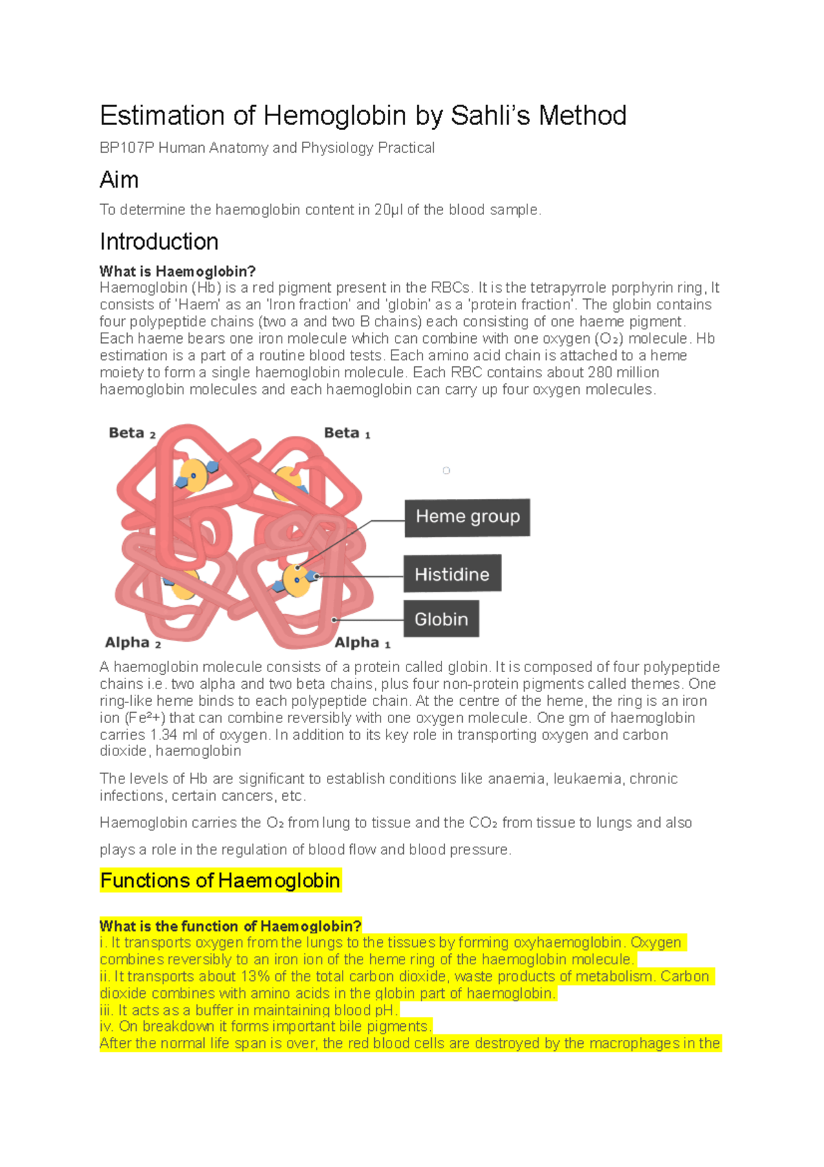 Hemoglobin content - practical - Estimation of Hemoglobin by Sahli’s ...