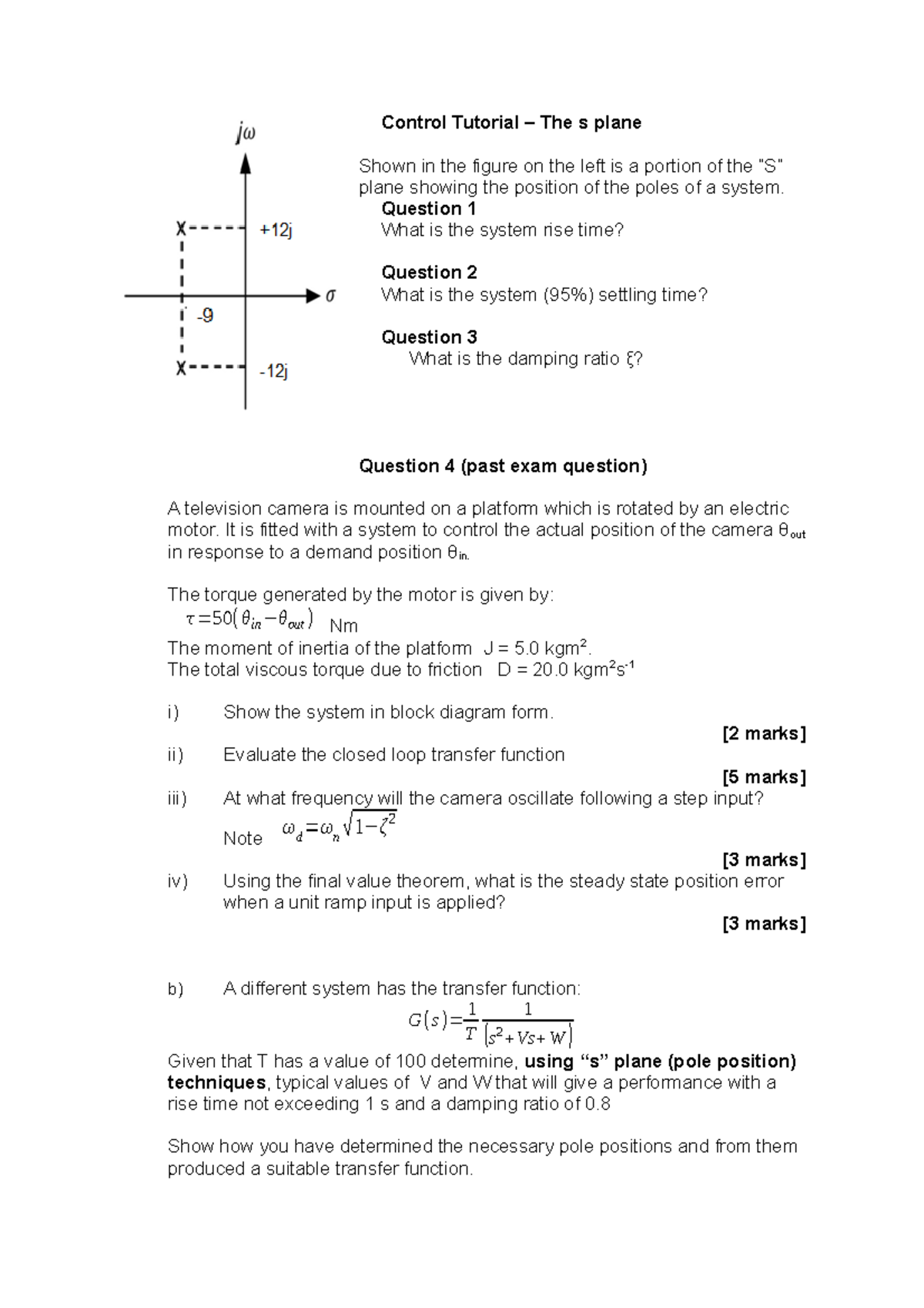 S plane examples - Tutorial Questions - Control Tutorial – The s plane ...