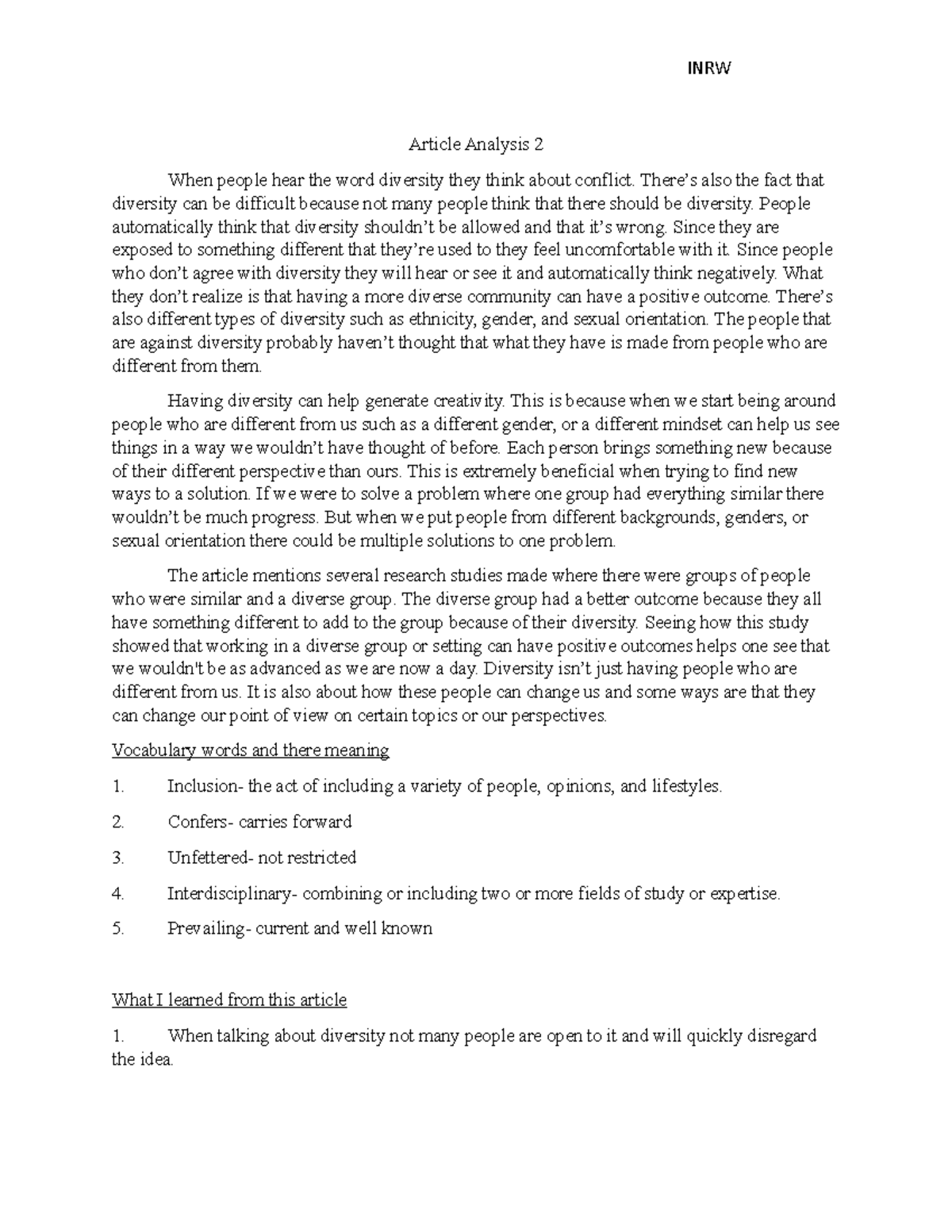 Article-Analysis-2 - Article-Analysis-2 got a 93% - INRW Article ...