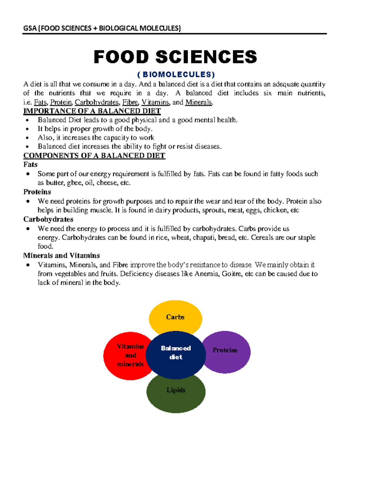 FOOD Science - FOOD SCIENCES ( BIOMOLECULES) A diet is all that we ...