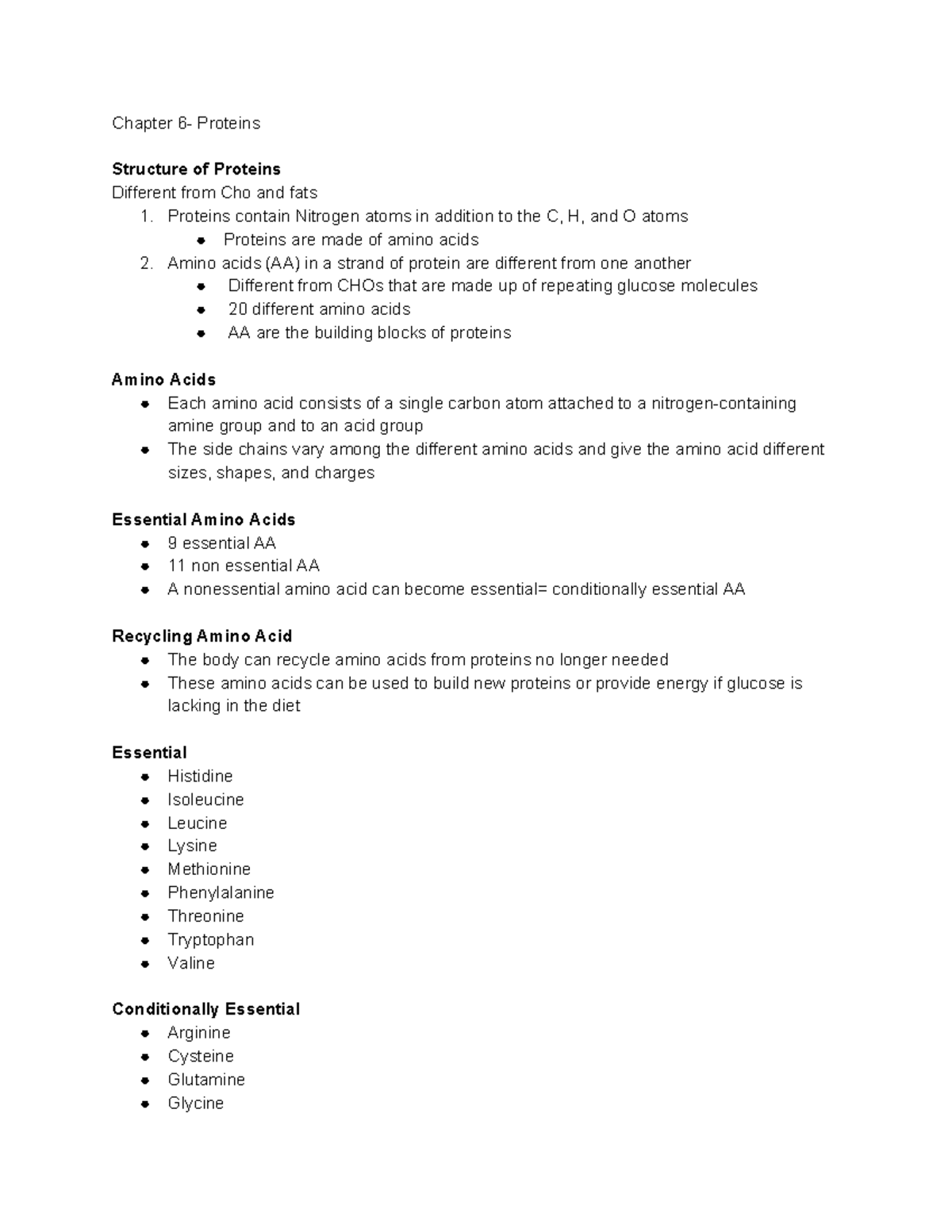 Chapter 6 Nutrition - Lecture notes 1 - Chapter 6- Proteins Structure ...