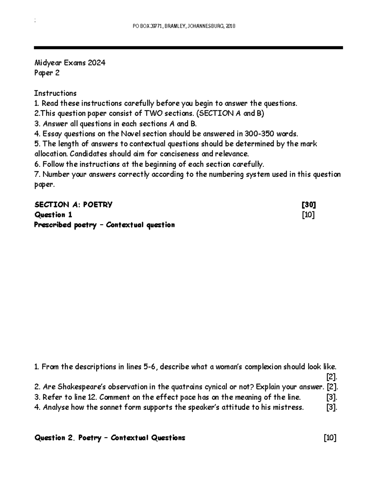 English 101 Practice - ; PO BOX 39771, BRAMLEY, JOHANNESBURG, 2018 ...