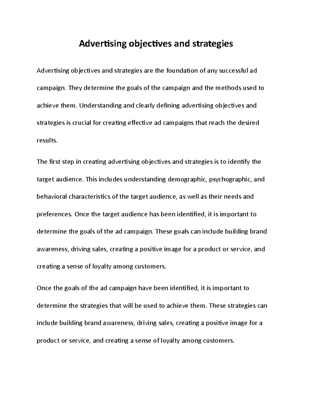 Advertising objectives and strategies - Advertising objectives and ...