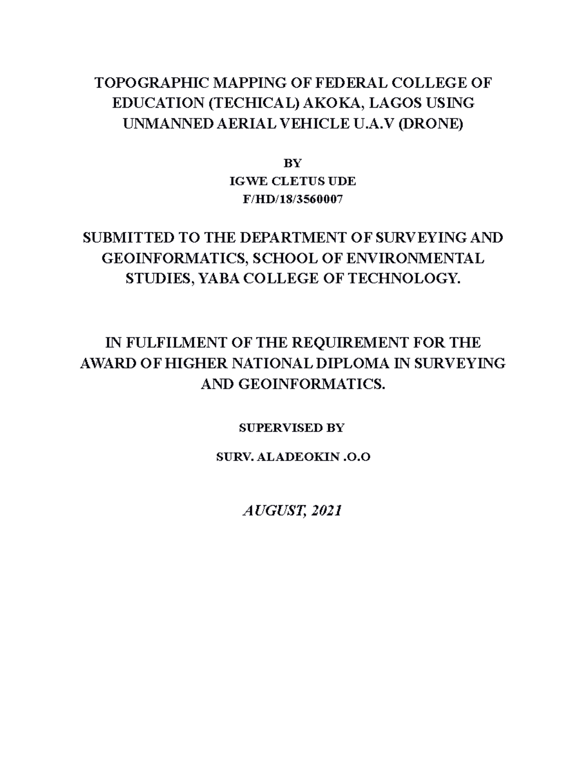 ICU Final Year Project Report - TOPOGRAPHIC MAPPING OF FEDERAL COLLEGE ...