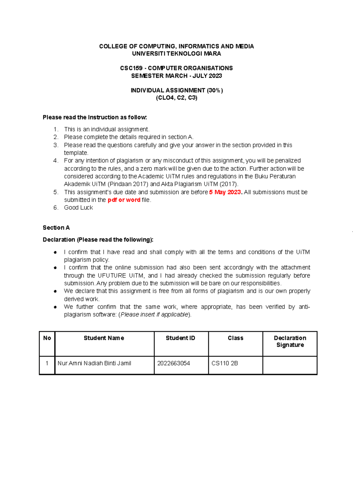 Individual Assignment CSC159 Question - Copy - COLLEGE OF COMPUTING ...