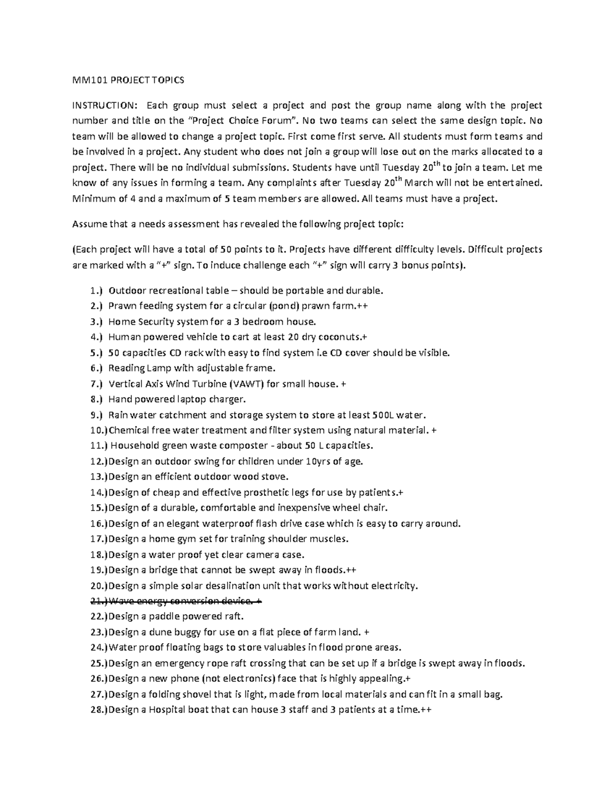 MM101 Project Topics MM101 PROJECT TOPICS INSTRUCTION Each Group