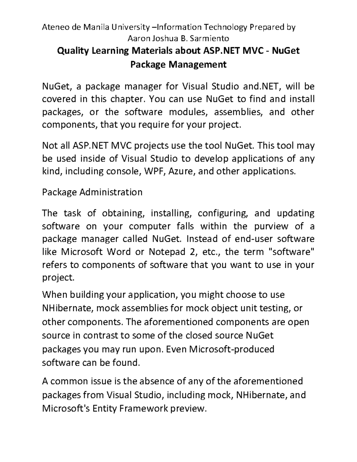 Quality Learning Materials About Aspnet Mvc Nu Get Package