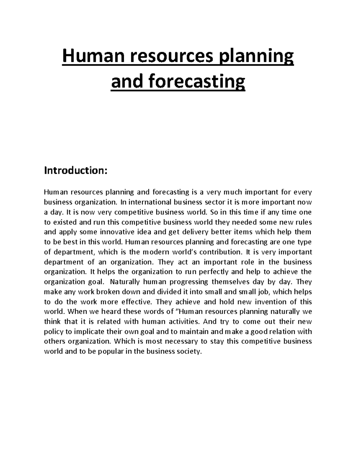 Human resources planning and forecasting - Human resources planning and forecasting Introduction ...