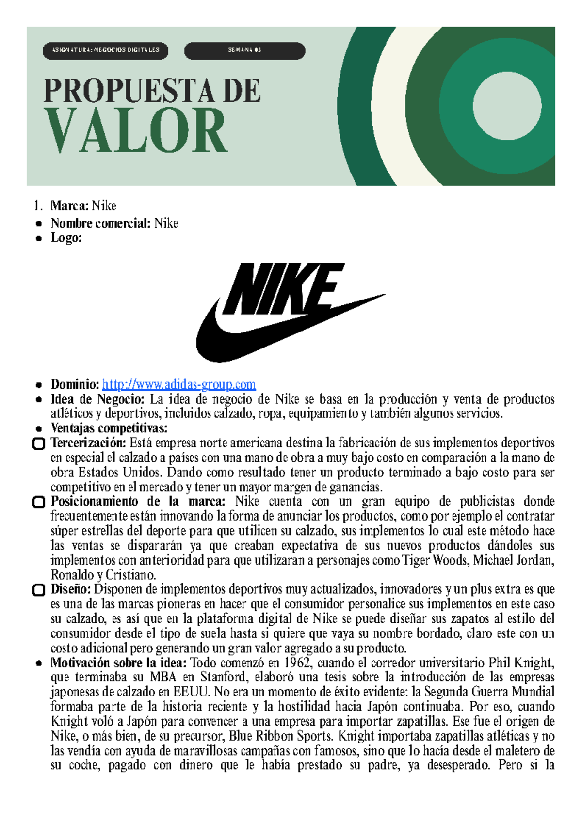 Tarea - Propuesta de valor marcas posicionadas - ASIGNATURA: NEGOCIOS ...