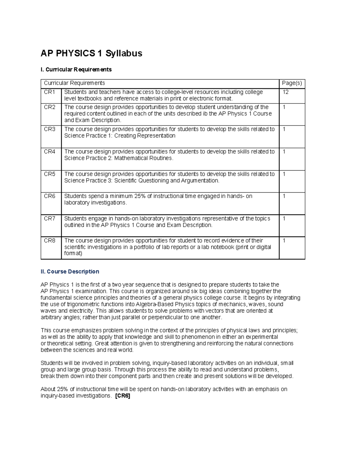 AP Physics 1 Syllabus - Nestled deep within the verdant embrace of an ...