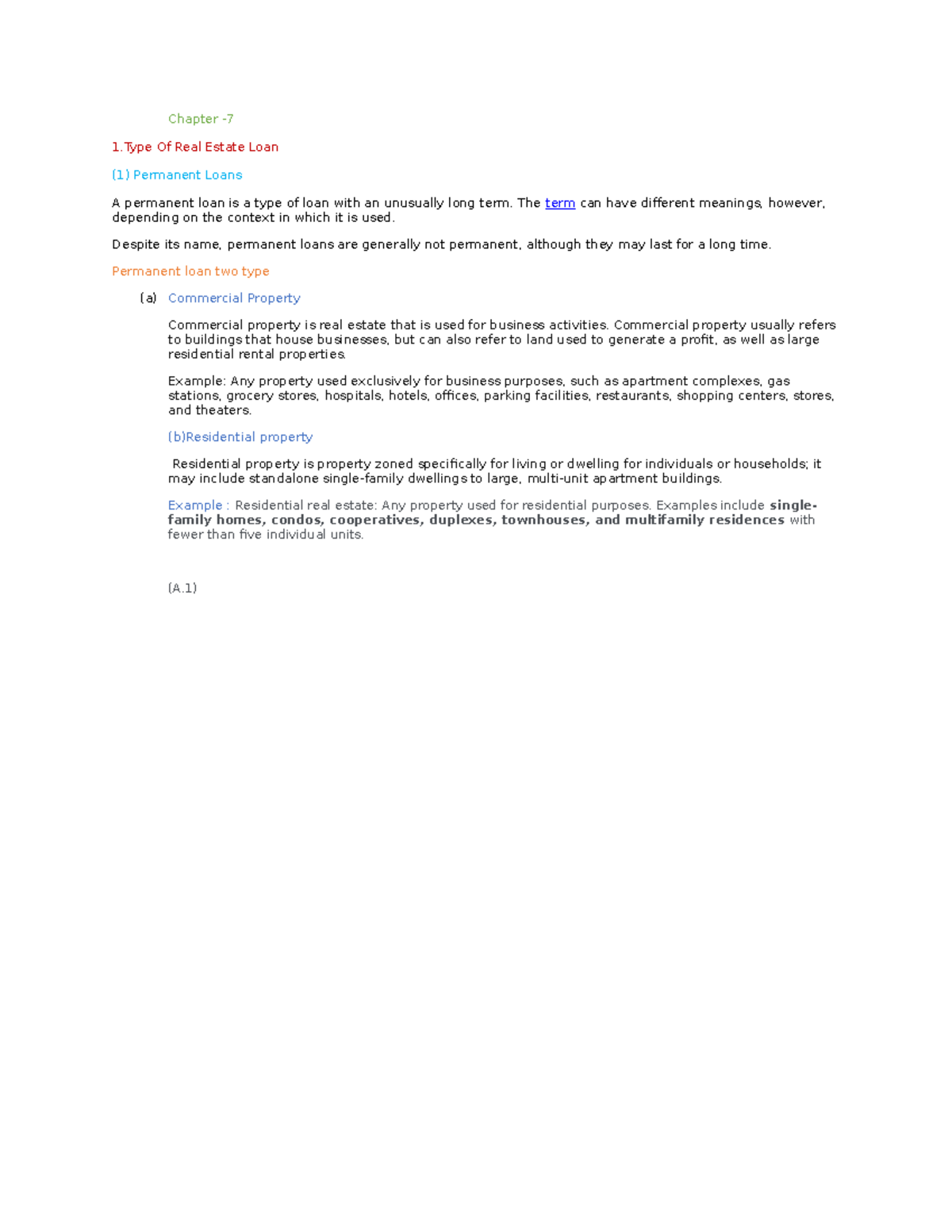Real Estate c-7 - Assignment - Chapter - 1 Of Real Estate Loan (1 ...
