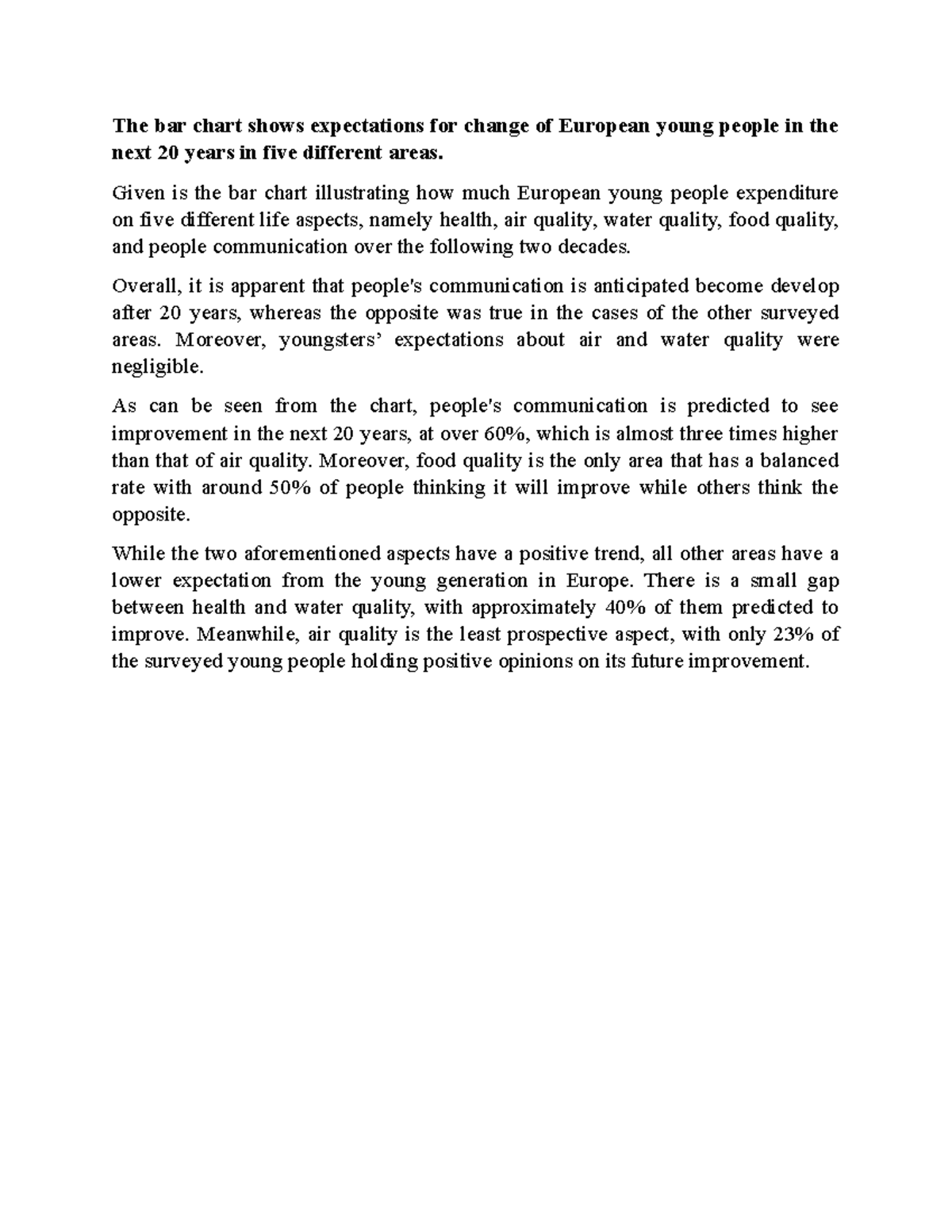 Task one - The bar chart shows expectations for change - The bar chart ...