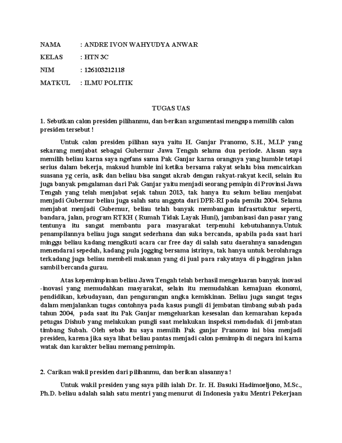 Andre IVON 126103212118 UAS Ilpol - NAMA : ANDRE IVON WAHYUDYA ANWAR KELAS : HTN 3C NIM : - Studocu