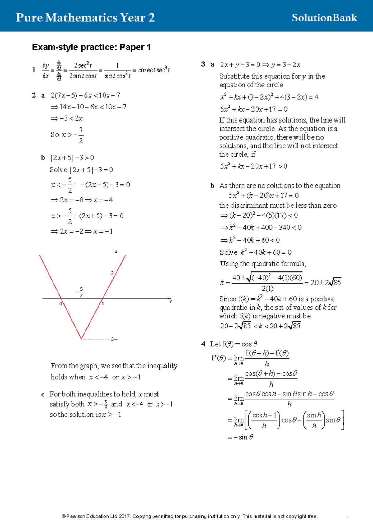 Pure 1 Practice Paper 1 Solutions - Exam-style practice: Paper 1 1 dd ...
