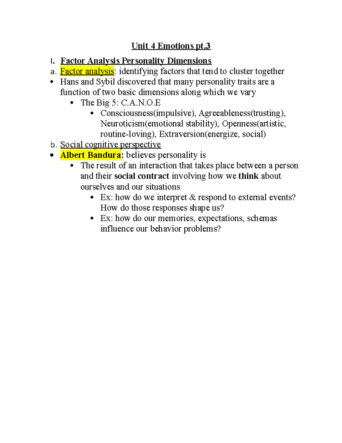Unit 4: Emotions pt.3 - Unit 4 Emotions pt. I. Factor Analysis ...