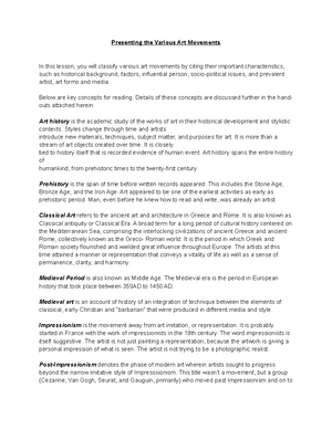 Presenting the Various Art Movements - Styles change through time and ...