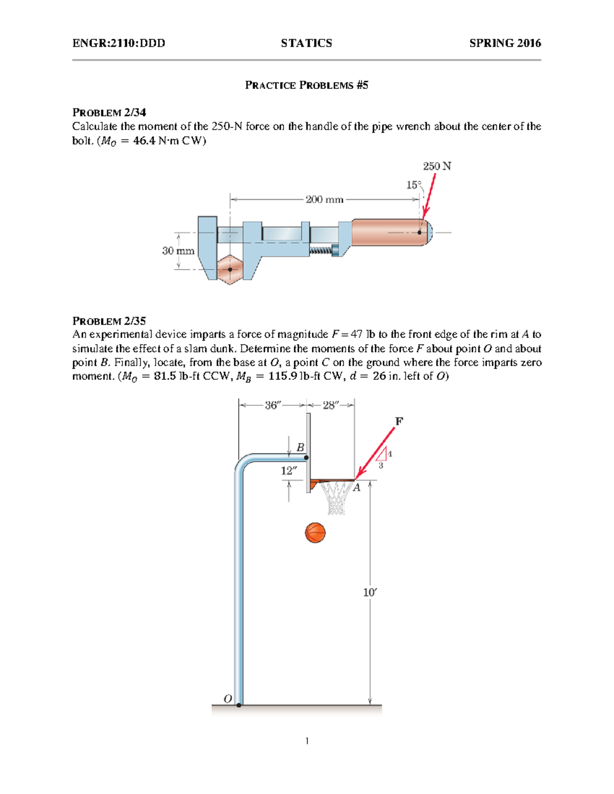 Practice Problems 5 - ENGR:2110:DDD STATICS SPRING 2016 PRACTICE ...