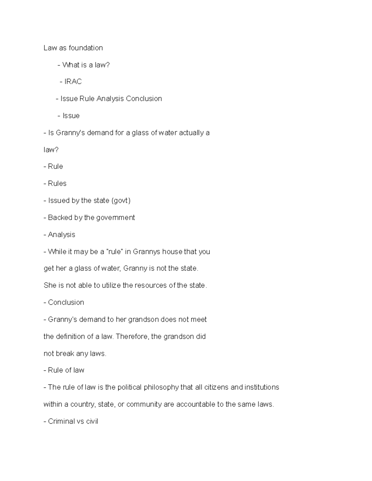 Legl test 1 - Legl unit 1-7 notes - Law as foundation - What is a law ...