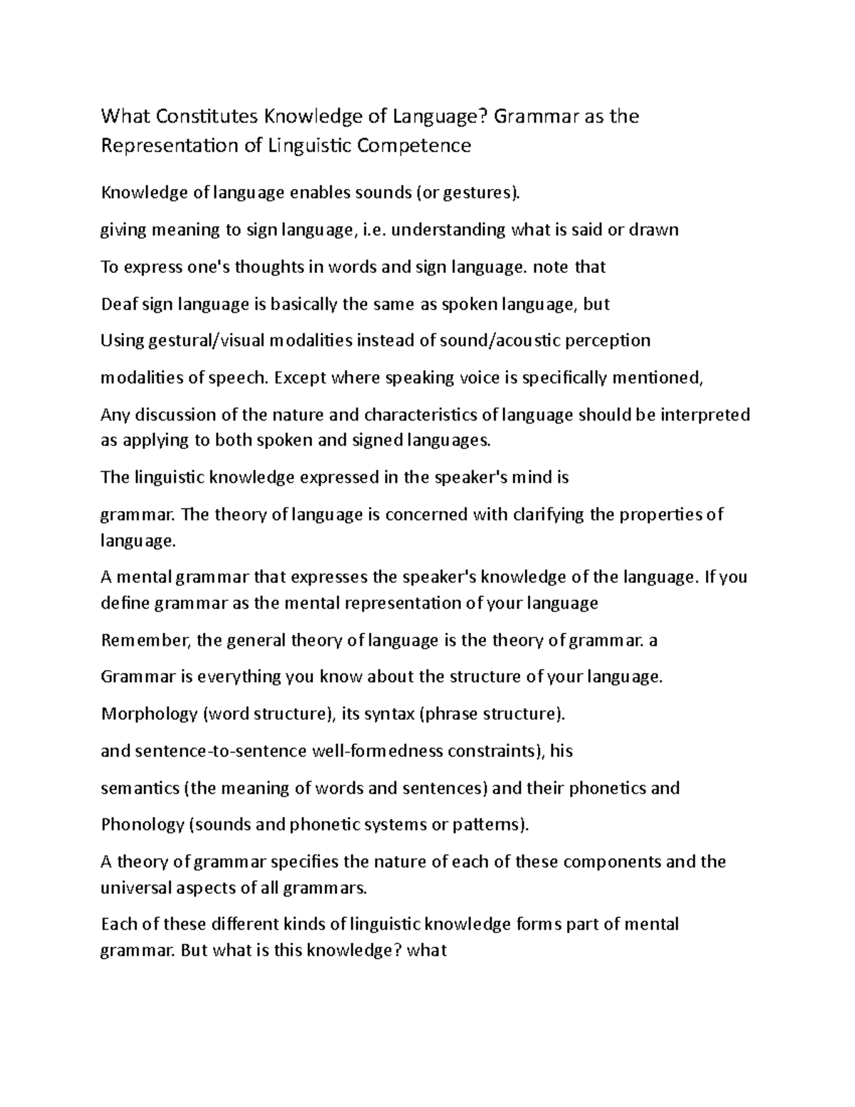 Linguistics definitions 2 - What Constitutes Knowledge of Language ...