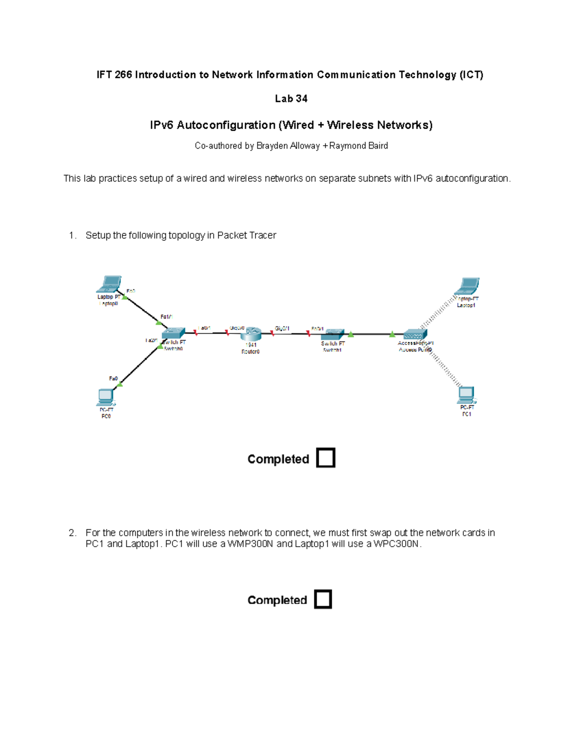 Lab 34 (IPv6 Auto Configuration) - IFT 266 Introduction to Network Information Communication ...