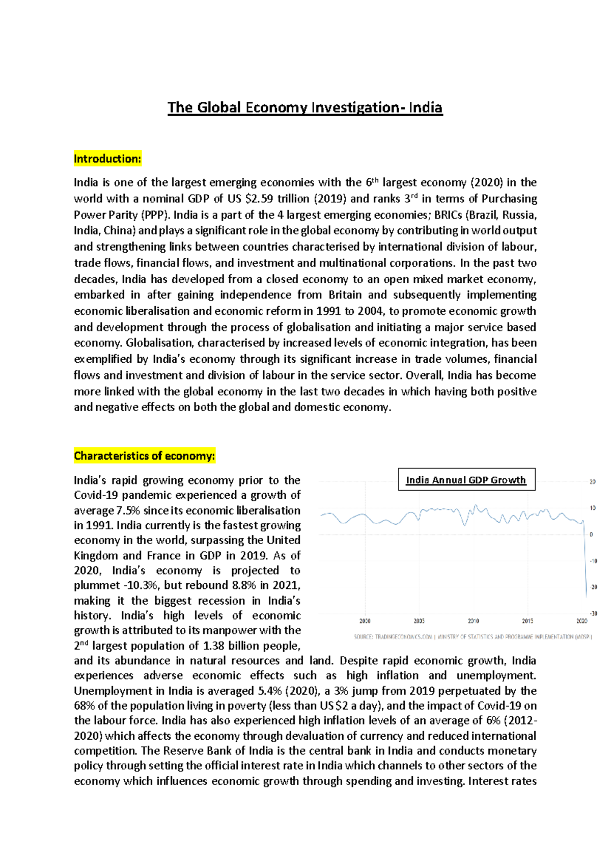 Topic 1 - Economics India Case Study - The Global Economy Investigation ...
