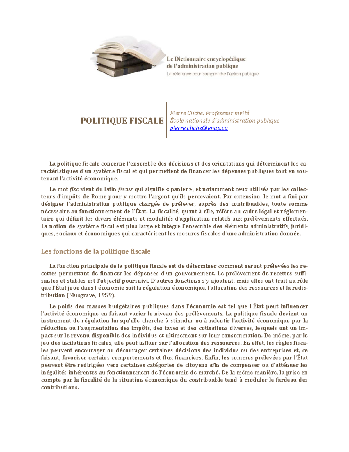 Définition de politique fiscale - POLITIQUE FISCALE Pierre Cliche ...