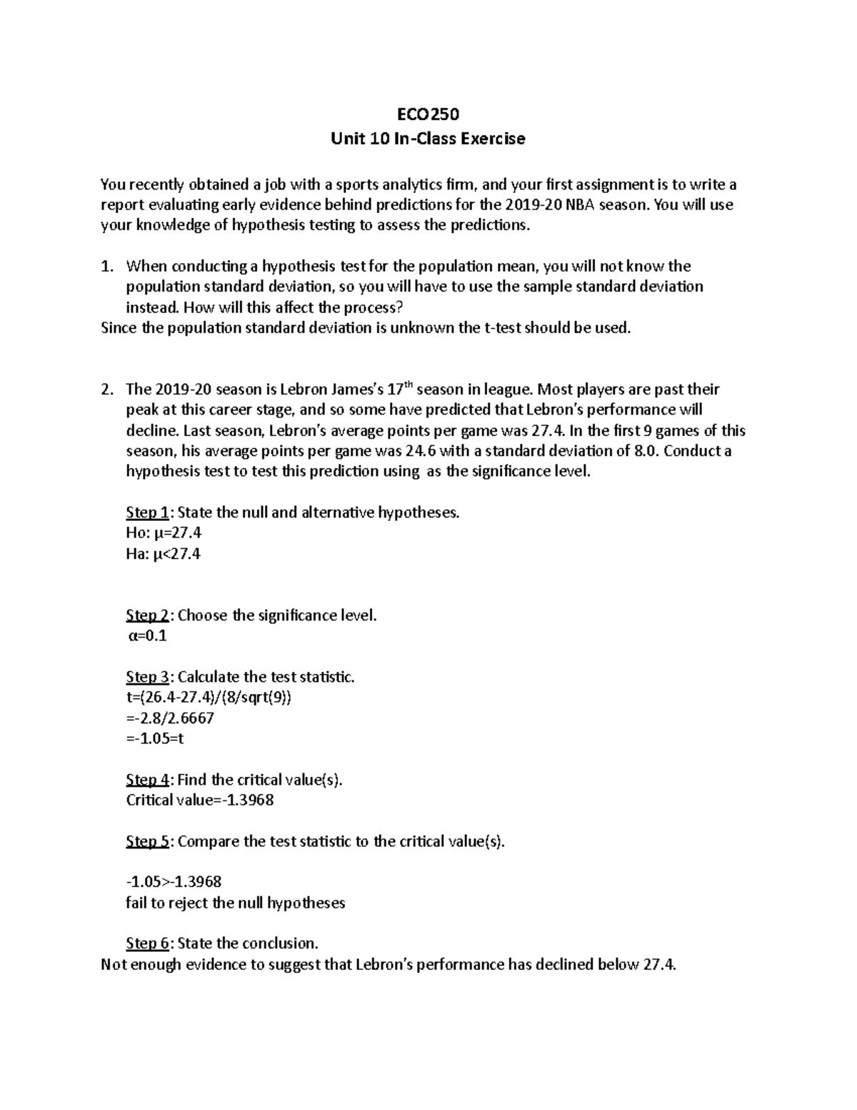 ECO250 Unit10 In-Class Exercise Answered - ECO Unit 10 In-Class ...