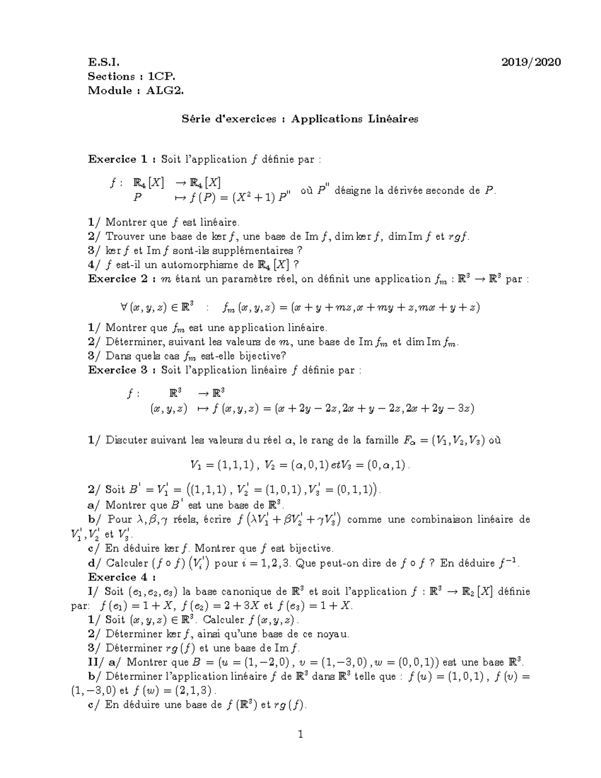 1920 1CP exos applications-linéaires Alg2 - E.S. 2019/ Sections : 1CP ...