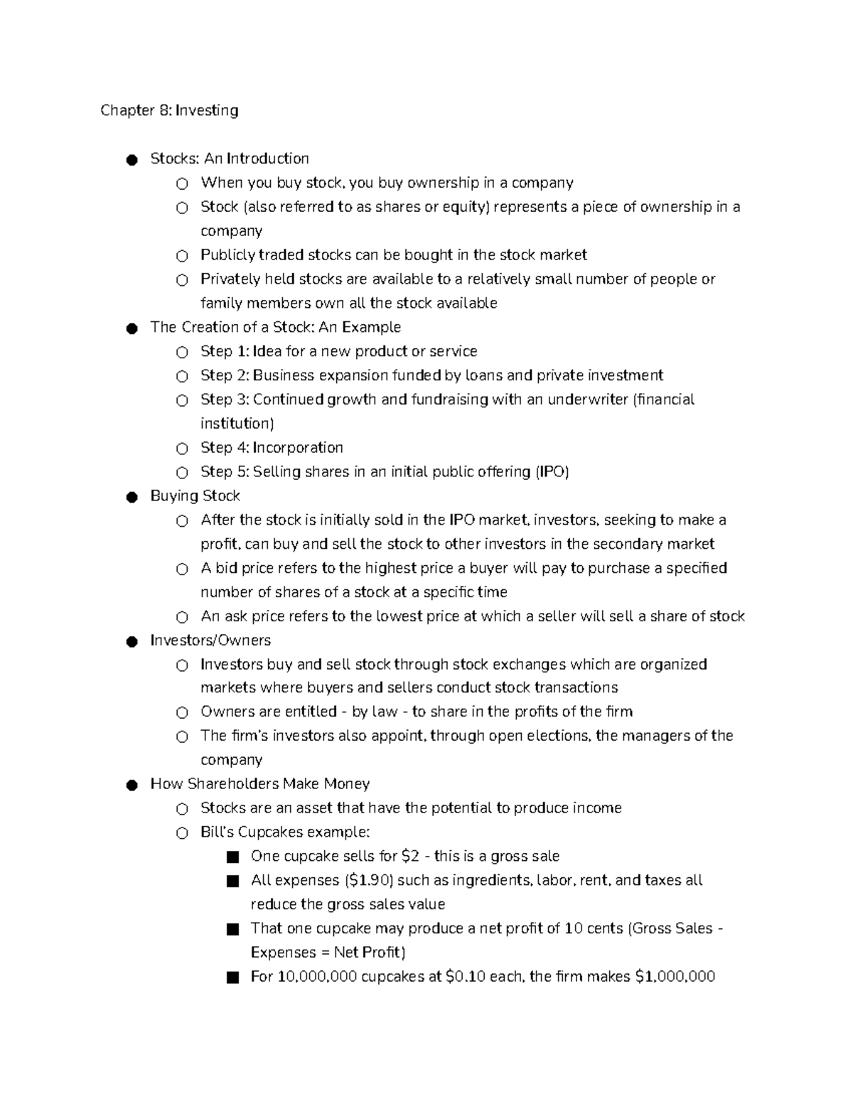 Chapter 8 Investing - Lecture notes 8 - Chapter 8: Investing Stocks: An ...