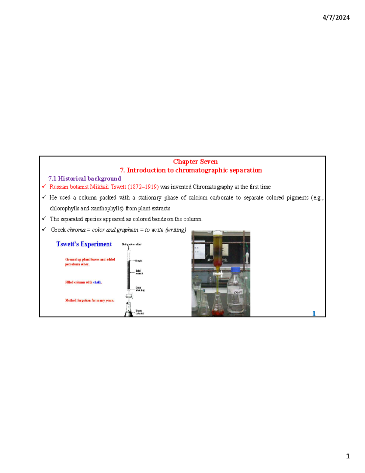 Chapters 7-Fund. Analy. Chem - Chapter Seven 7. Introduction to chromatographic separation 1 7 ...