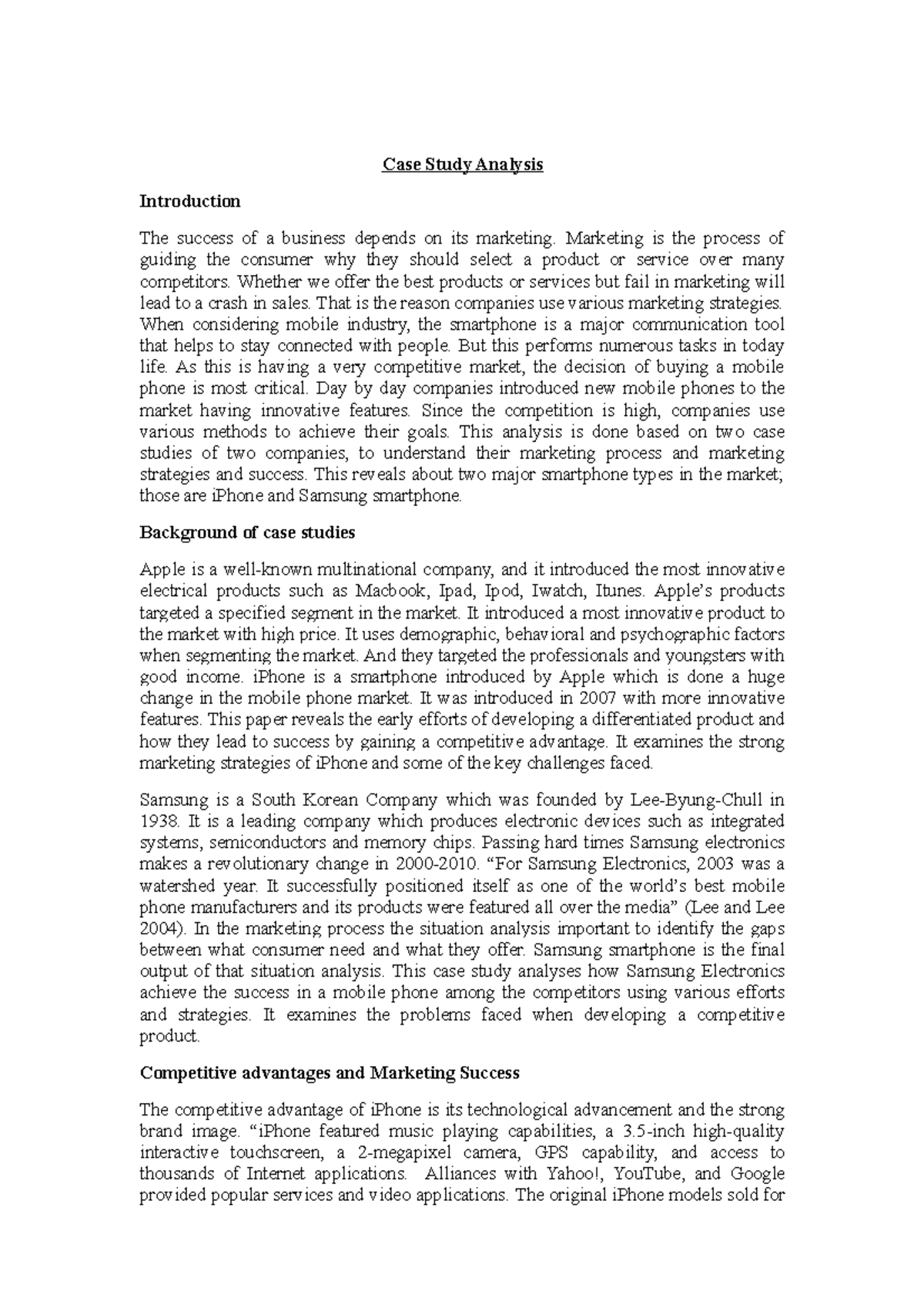MKT0072012 - marketing - Case Study Analysis Introduction The success ...