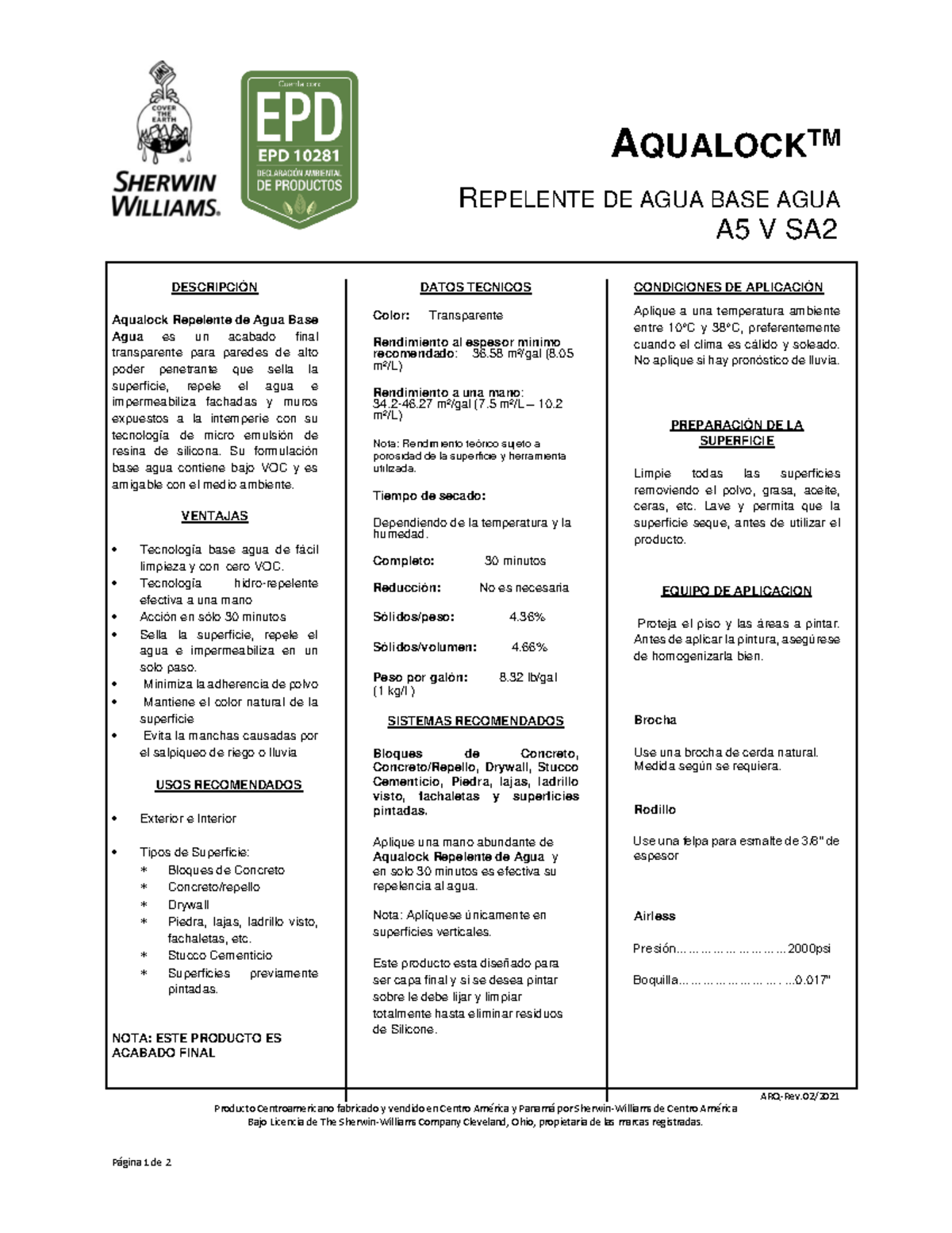 Hoja Tecnica-Aqualock Repelente de Agua Base Agua - AQUALOCK TM ...