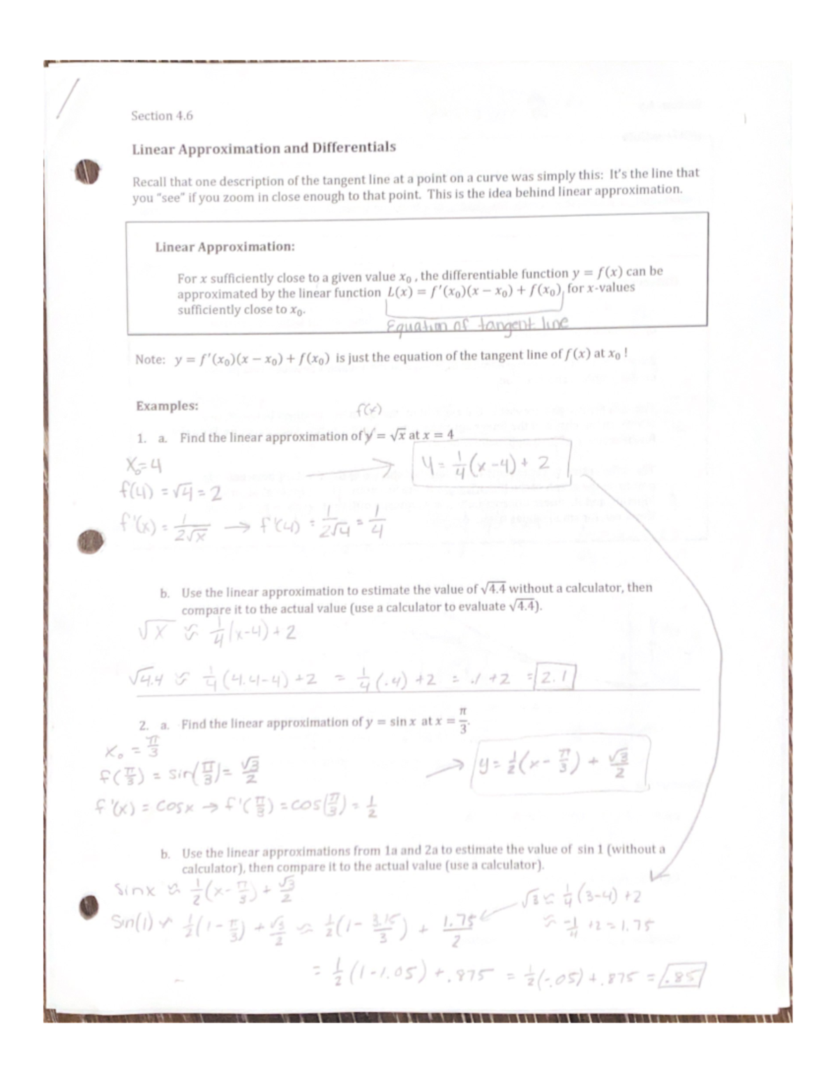 Section 4.6 Linear Approximation - MATH 203 - Studocu