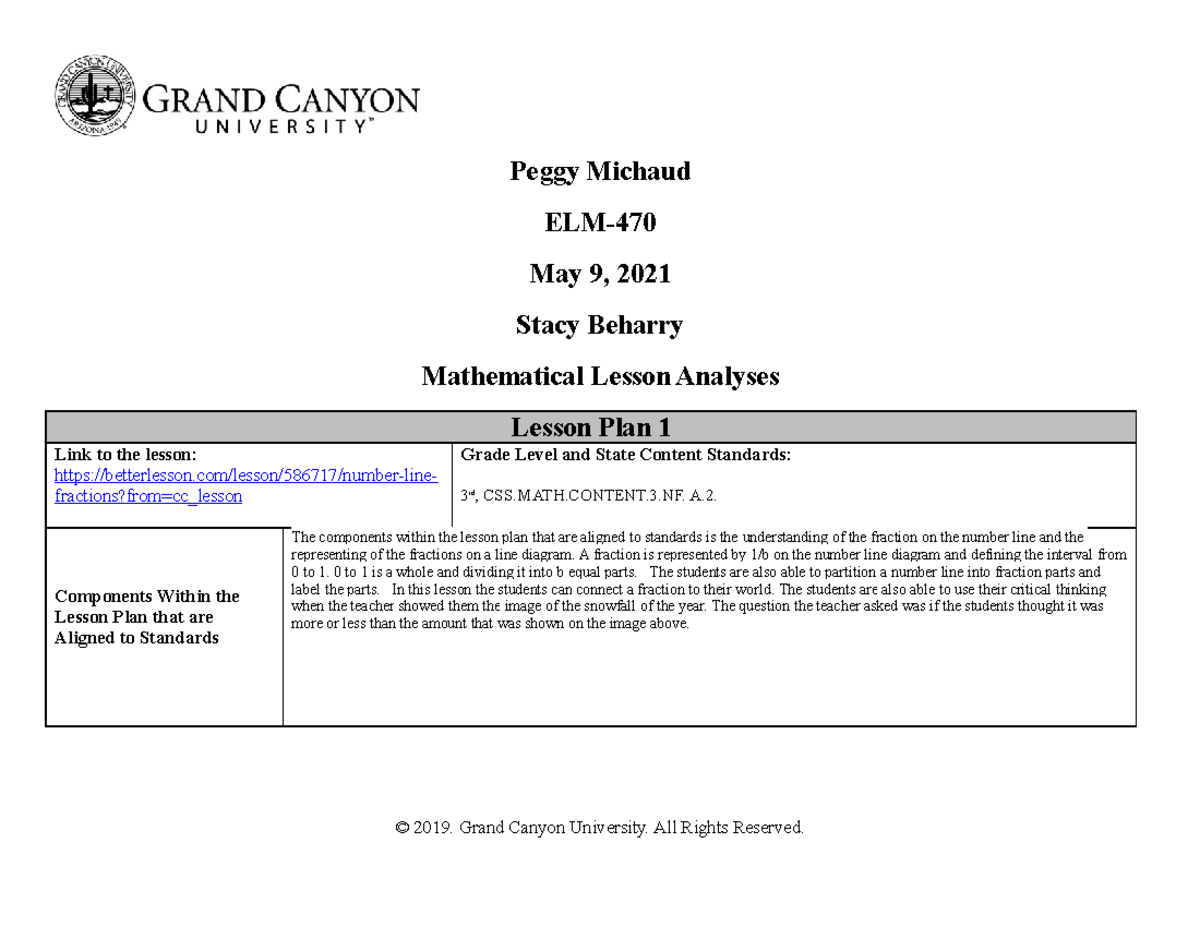 ELM-470-T2-Mathematical Lesson Analysis - Peggy Michaud ELM- May 9 ...