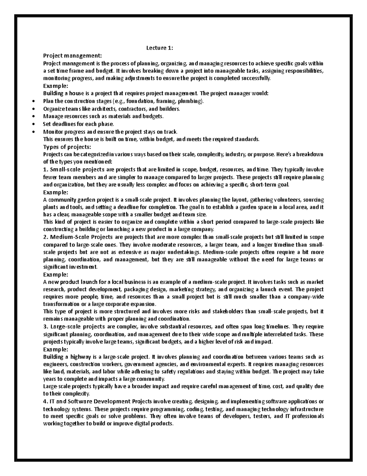 Project management - notes - Lecture 1: Project management: Project ...