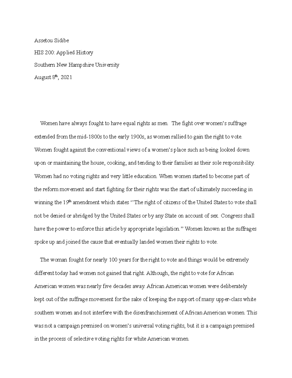 6-3 Historical Analysis Essay Progress Check 2 - Assetou Sidibe HIS 200 ...