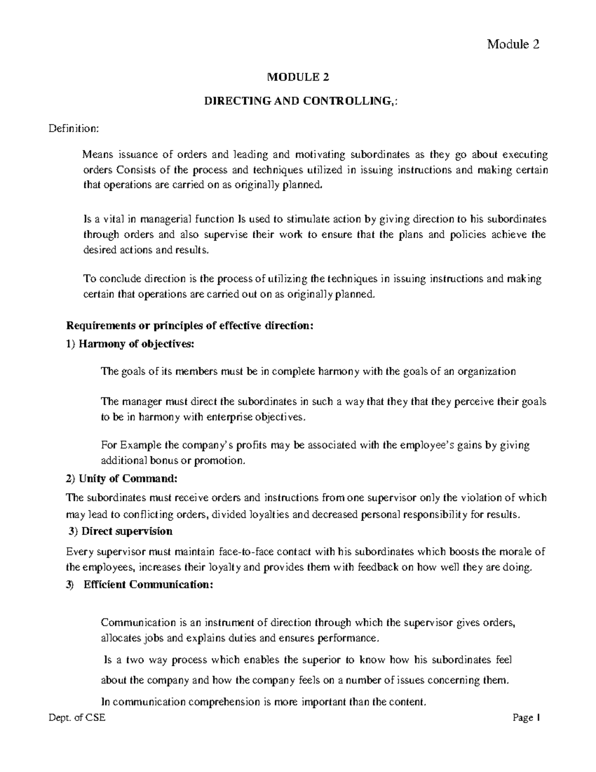 ME Mod2@Az Documents - ME Mod2 - Module 2 MODULE 2 DIRECTING AND CONTROLLING ,: Definition ...