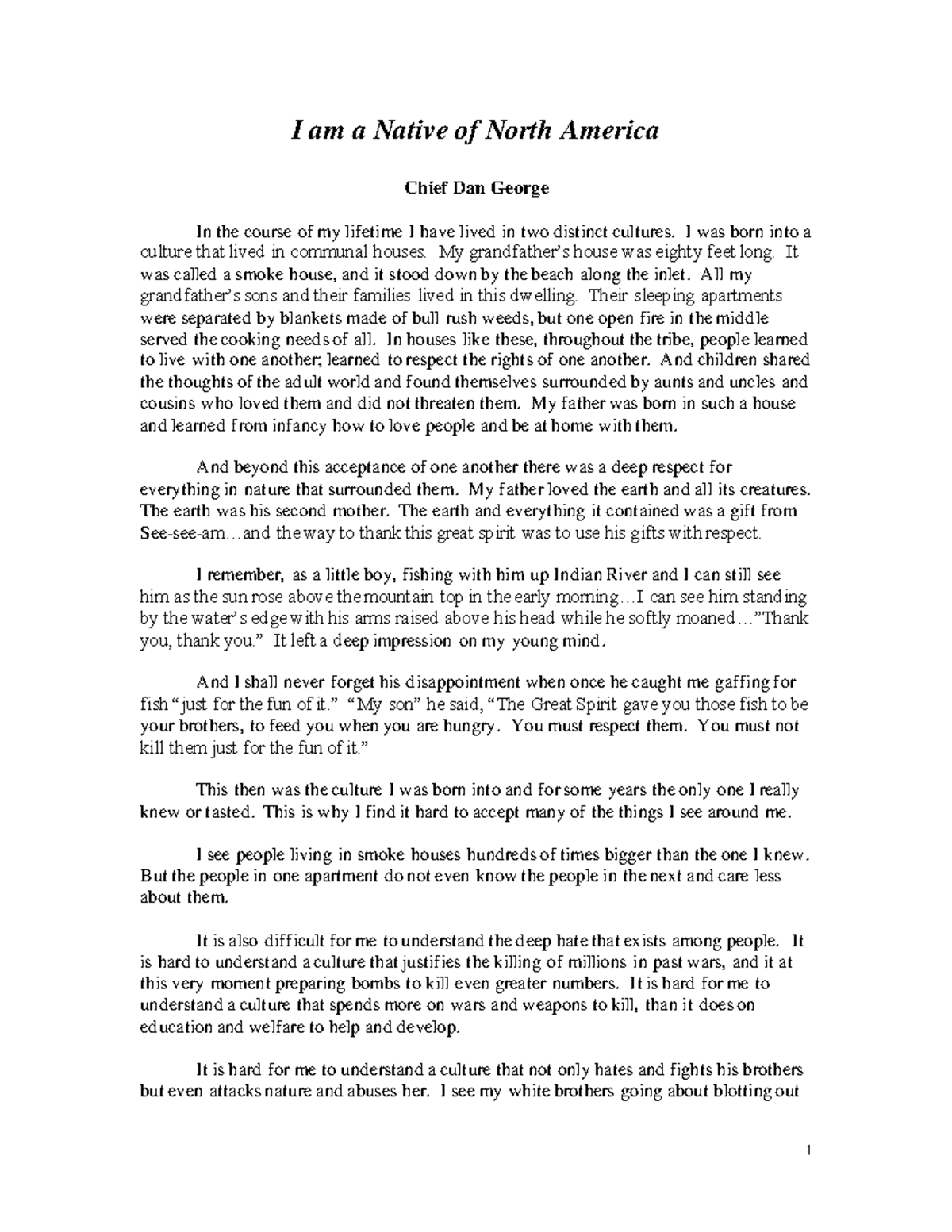 I am Native of North America pdf - I am a Native of North America Chief ...