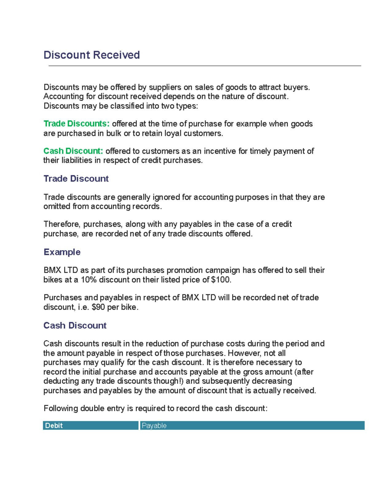 Simplified notes on accounting treatment - Discount Received Discounts ...