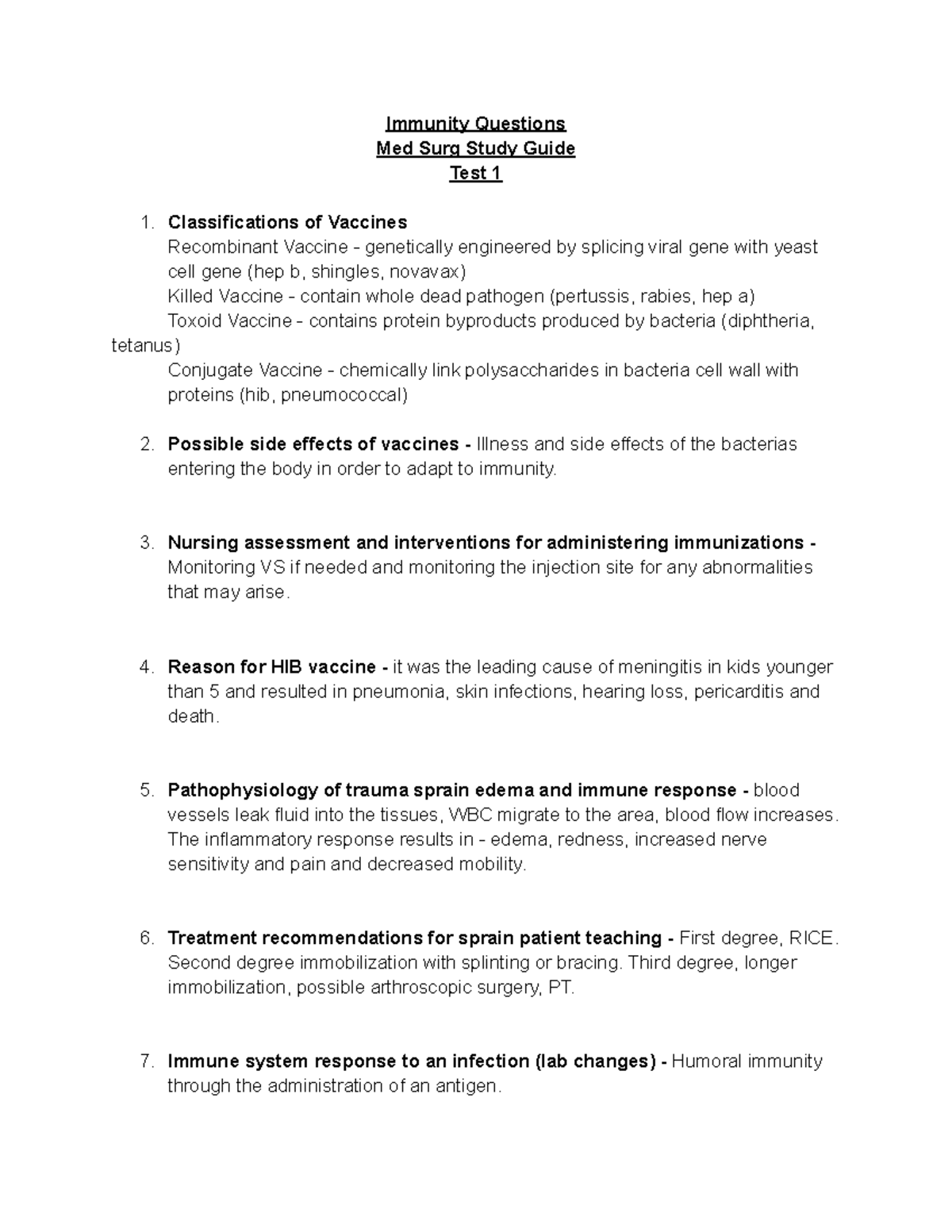 Study guide immunity - Immunity Questions Med Surg Study Guide Test 1 ...