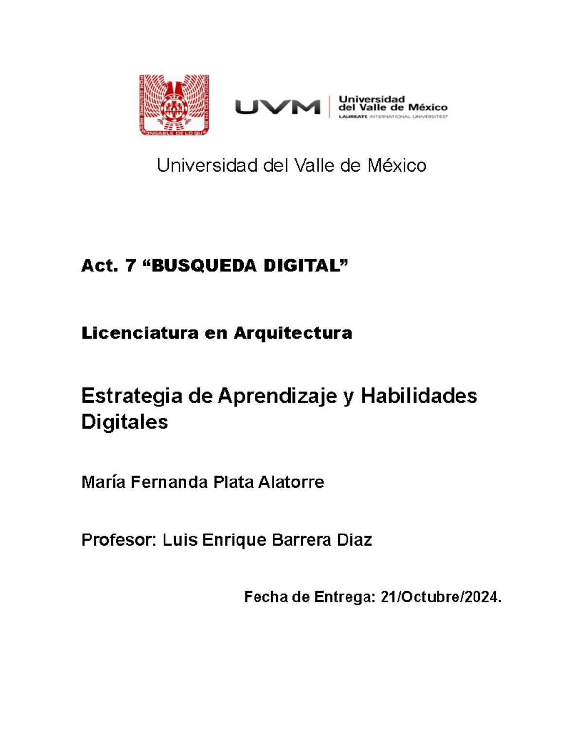 Busqueda Digital Portico Uvm - Universidad del Valle de México Act. 7 ...