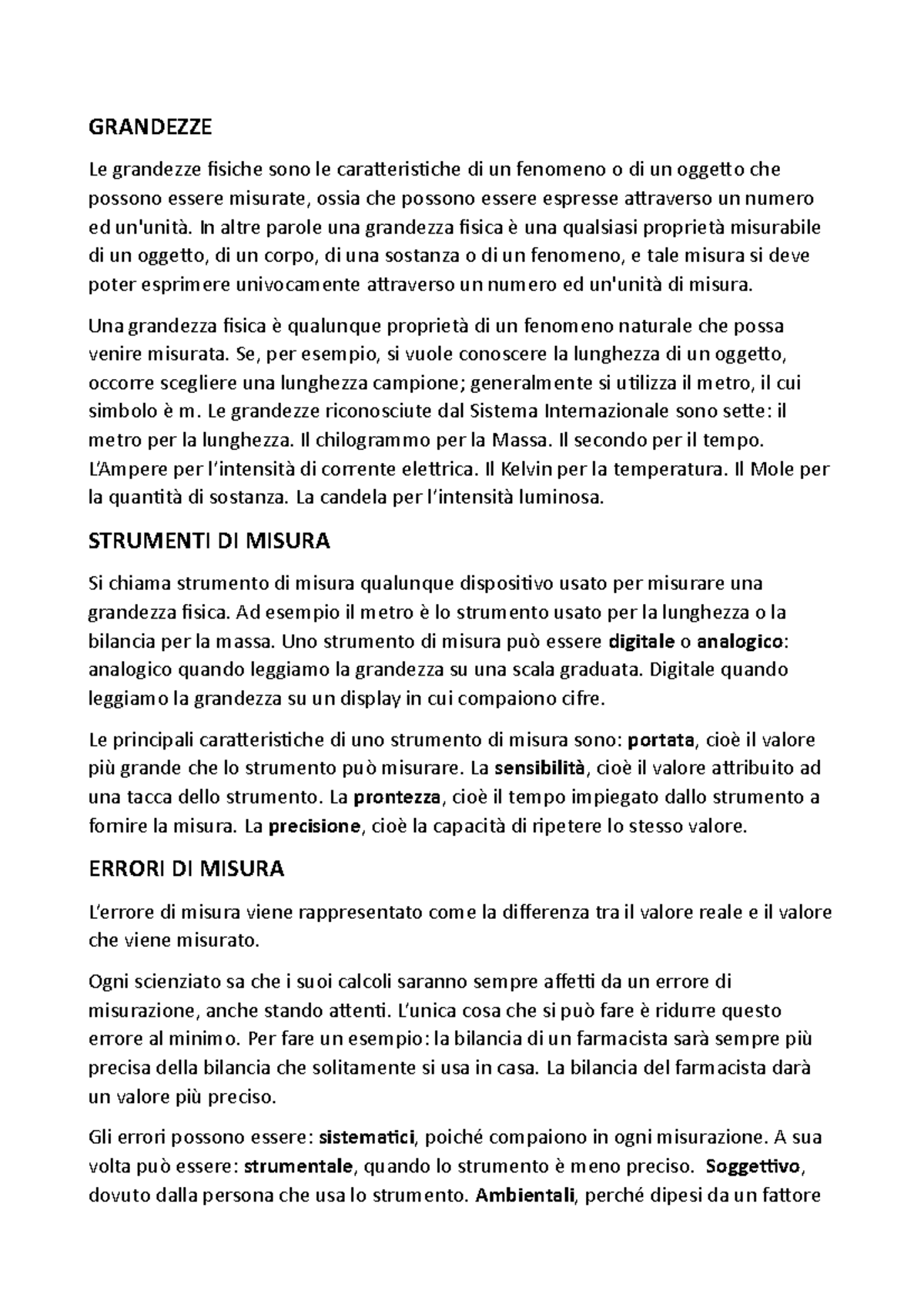 Riass - Libro - GRANDEZZE Le grandezze fisiche sono le caratteristiche ...