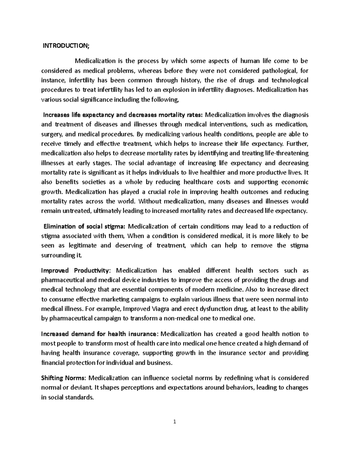 Sociology 16 - Lecture notes - INTRODUCTION; Medicalization is the ...