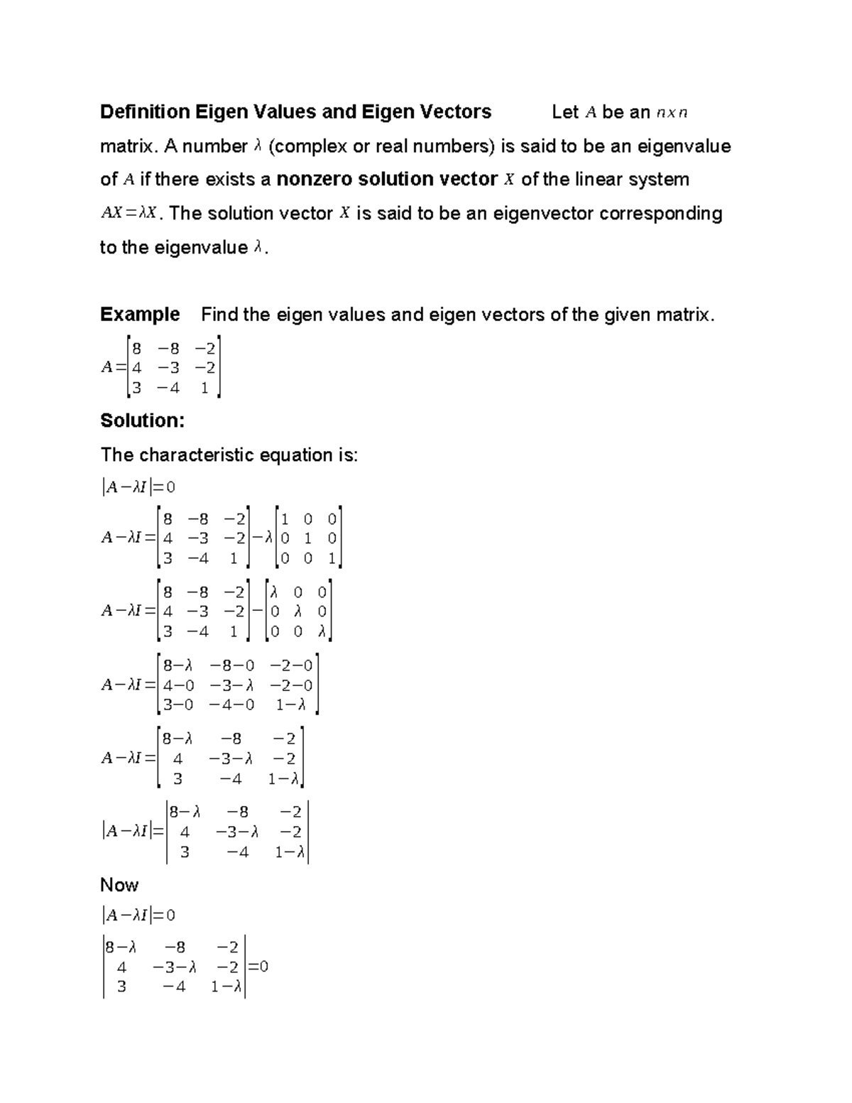 Eigen Values Questions - Definition Eigen Values and Eigen Vectors Let ...