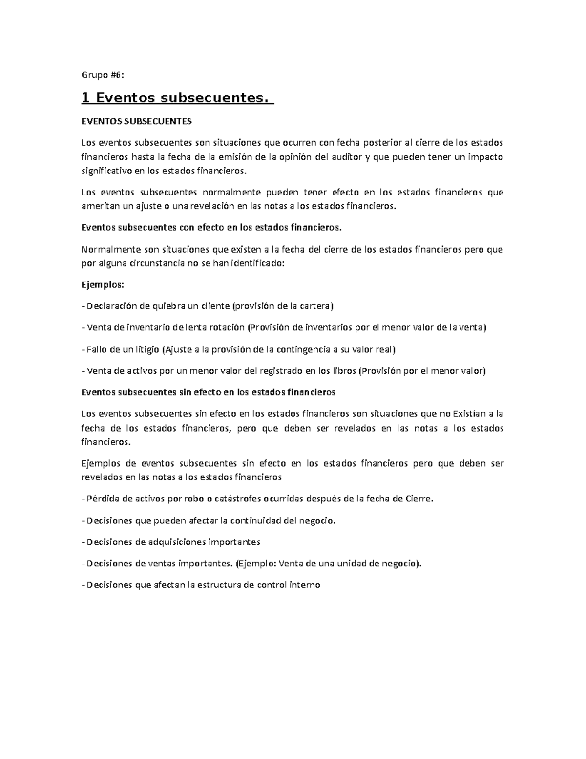 Grupo 6 eventos subsecuentes - Grupo #6: 1 Eventos subsecuentes ...