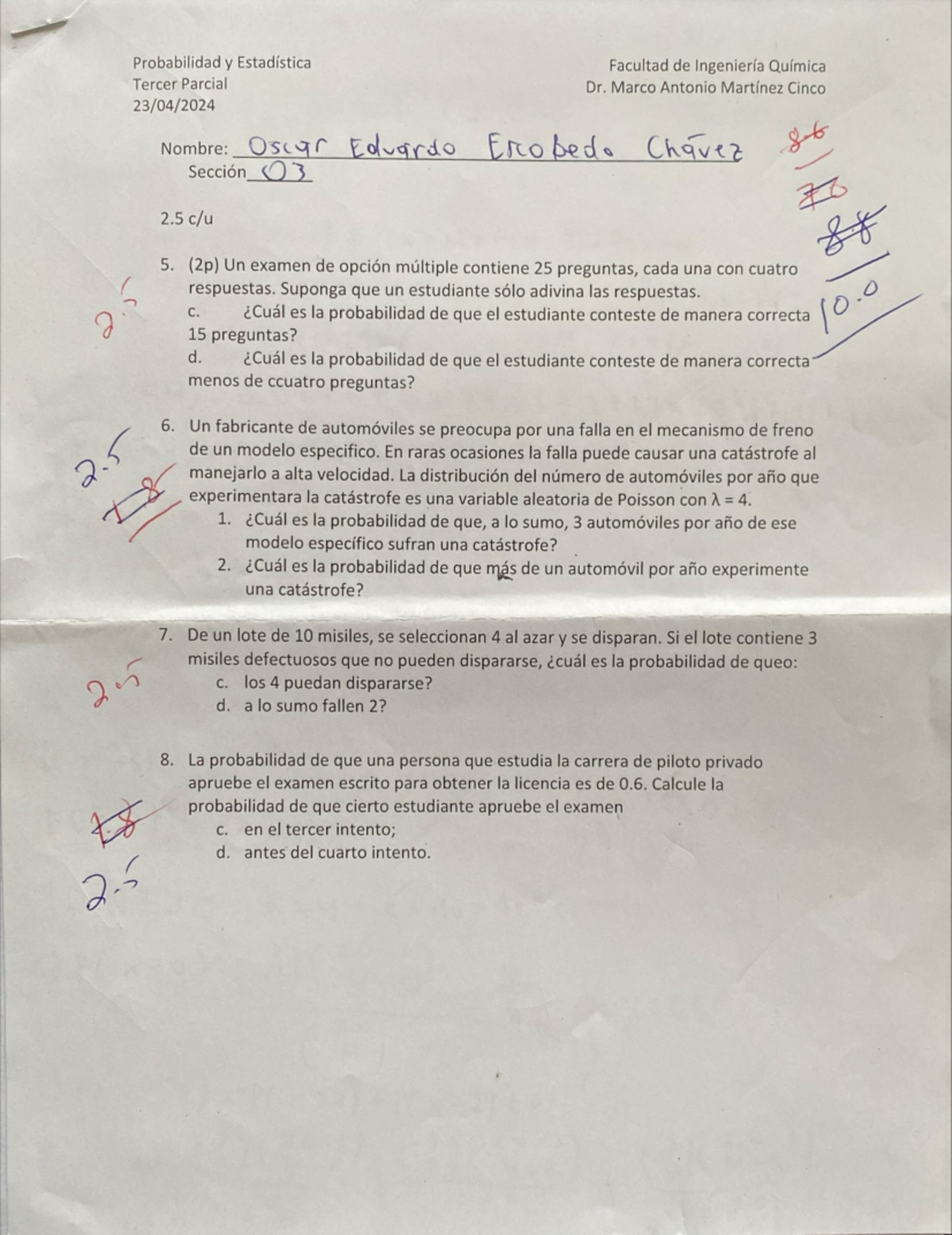 Tercer Parcial probabilidad - Probabilidad y Estadística Facultad de ...