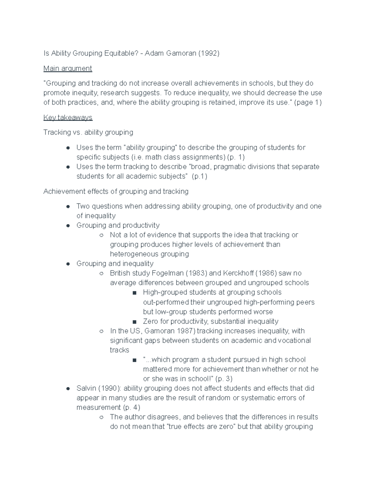 Ability Grouping - To reduce inequality, we should decrease the use of ...