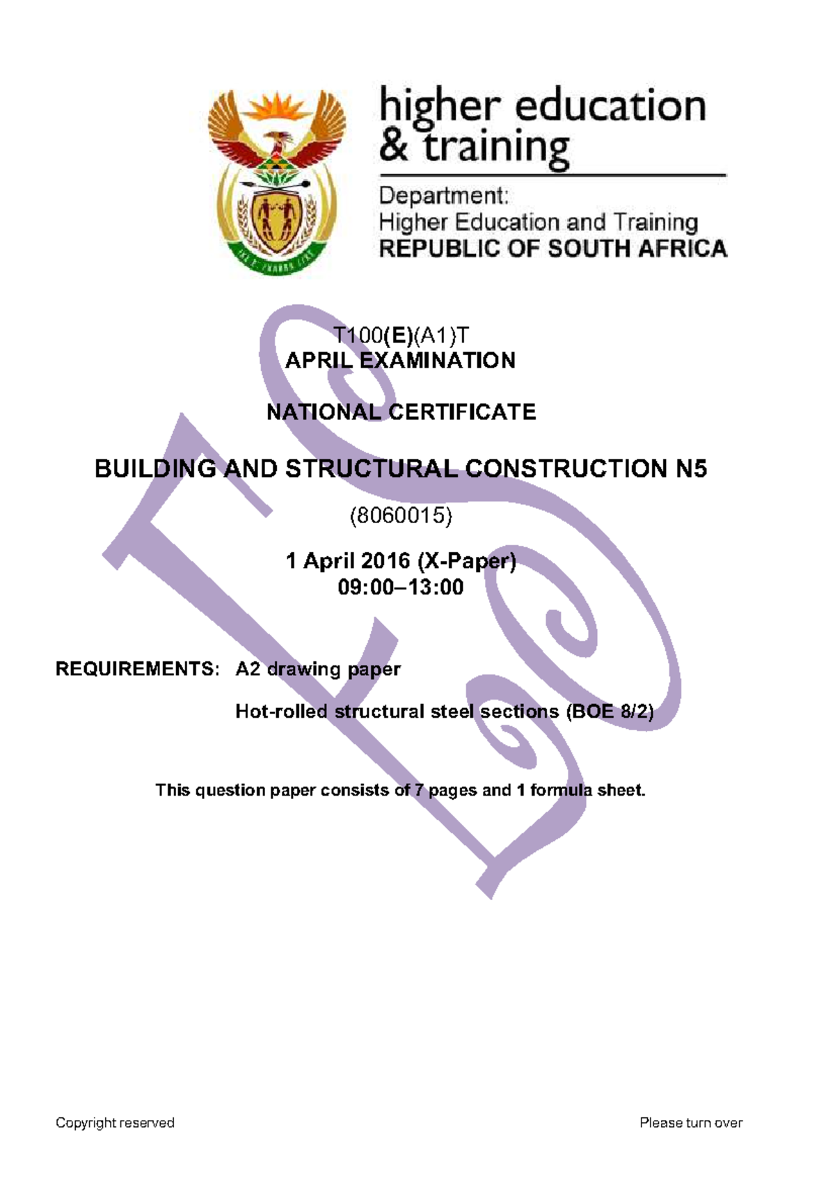 N5 Building and Structural Construction April 2016 - T 100 (E)(A 1 )T ...