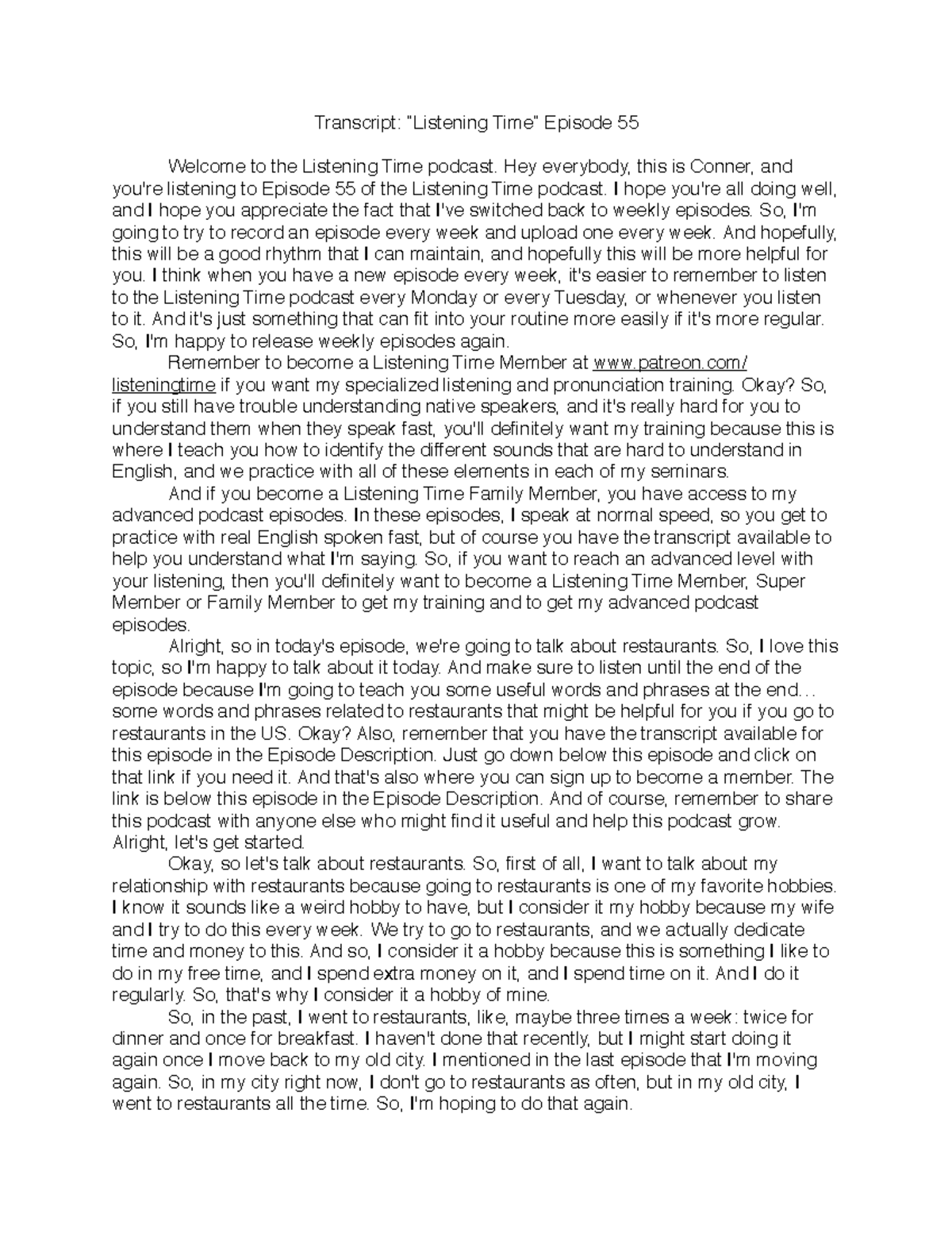 Episode 55 Transcript - Listening Time - Transcript: “Listening Time ...