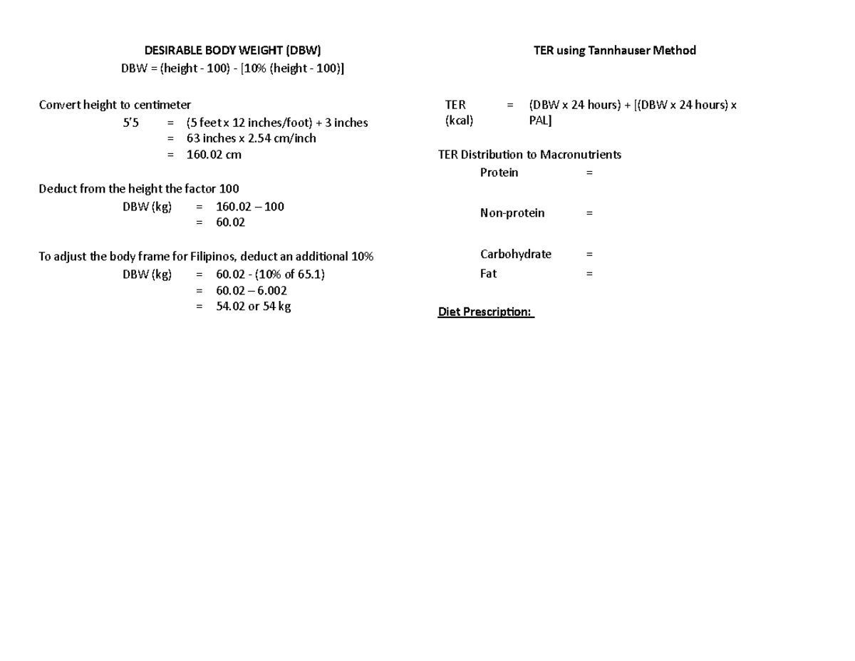 Format-FOR- Tannhauser - DESIRABLE BODY WEIGHT (DBW) DBW = (height ...